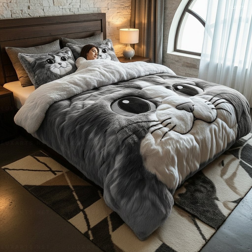 Fluffy Cat Bedding Set | Cozy and Creative Bedding for Cat Lovers - LuxArts