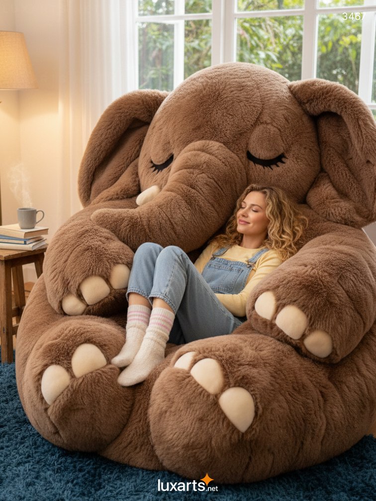 Fluffy Elephant Shaped Bean Bag – Soft & Cozy Lounge Chair for Kids and ...
