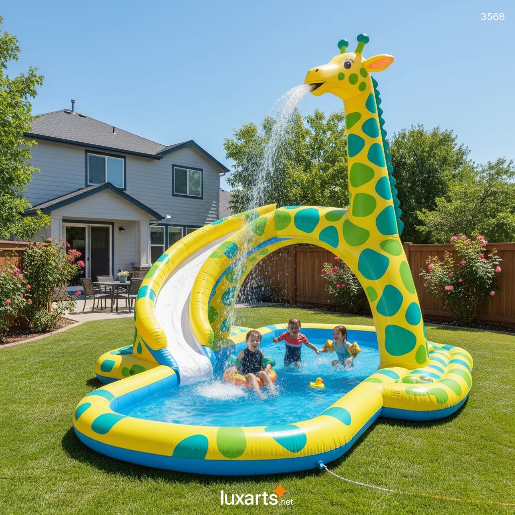 Inflatable giraffe pool Set - Outdoor Splash Pad with Water Slide ...