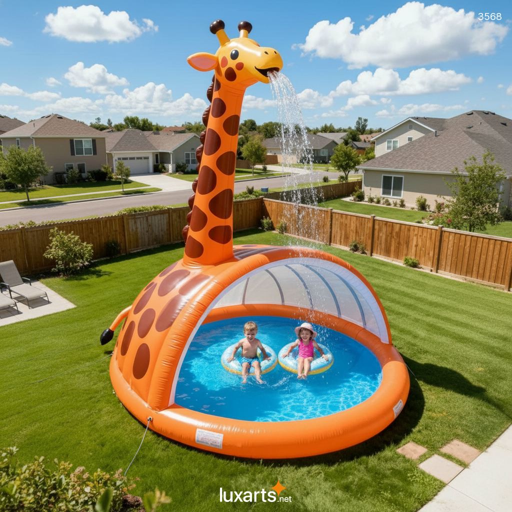 Inflatable giraffe pool Set - Outdoor Splash Pad with Water Slide ...