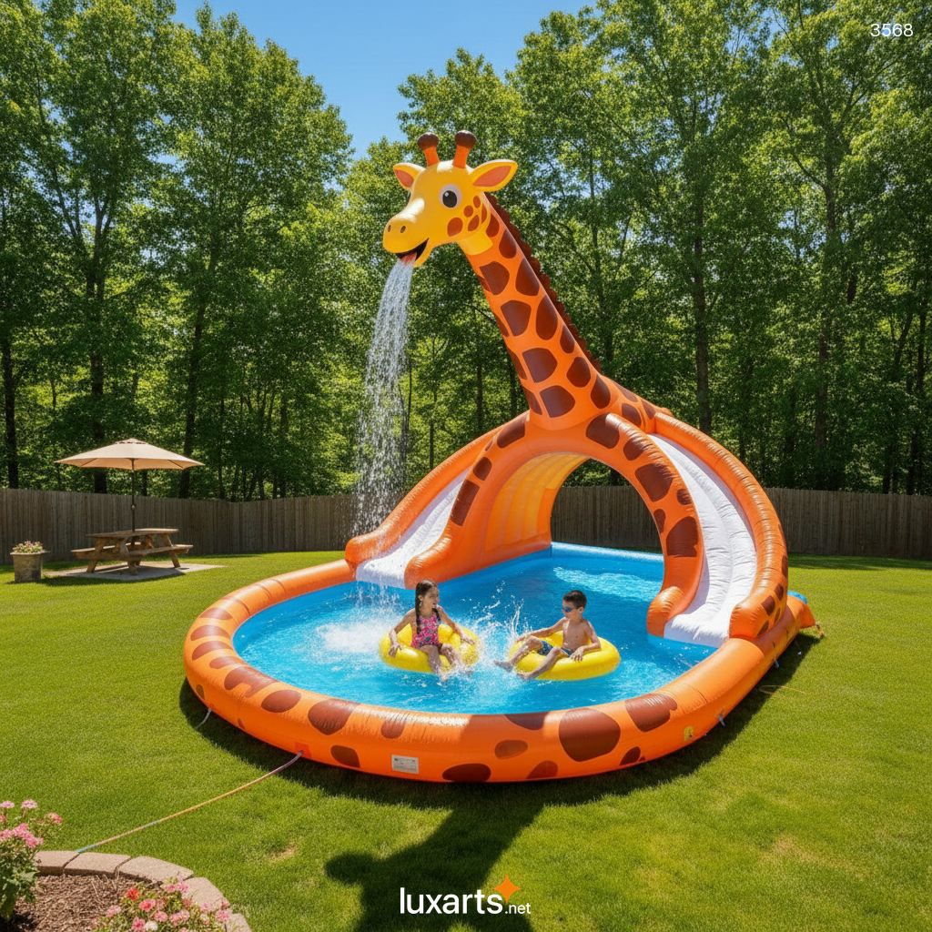 Inflatable giraffe pool Set - Outdoor Splash Pad with Water Slide ...